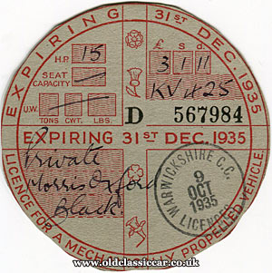 1930s car tax discs.